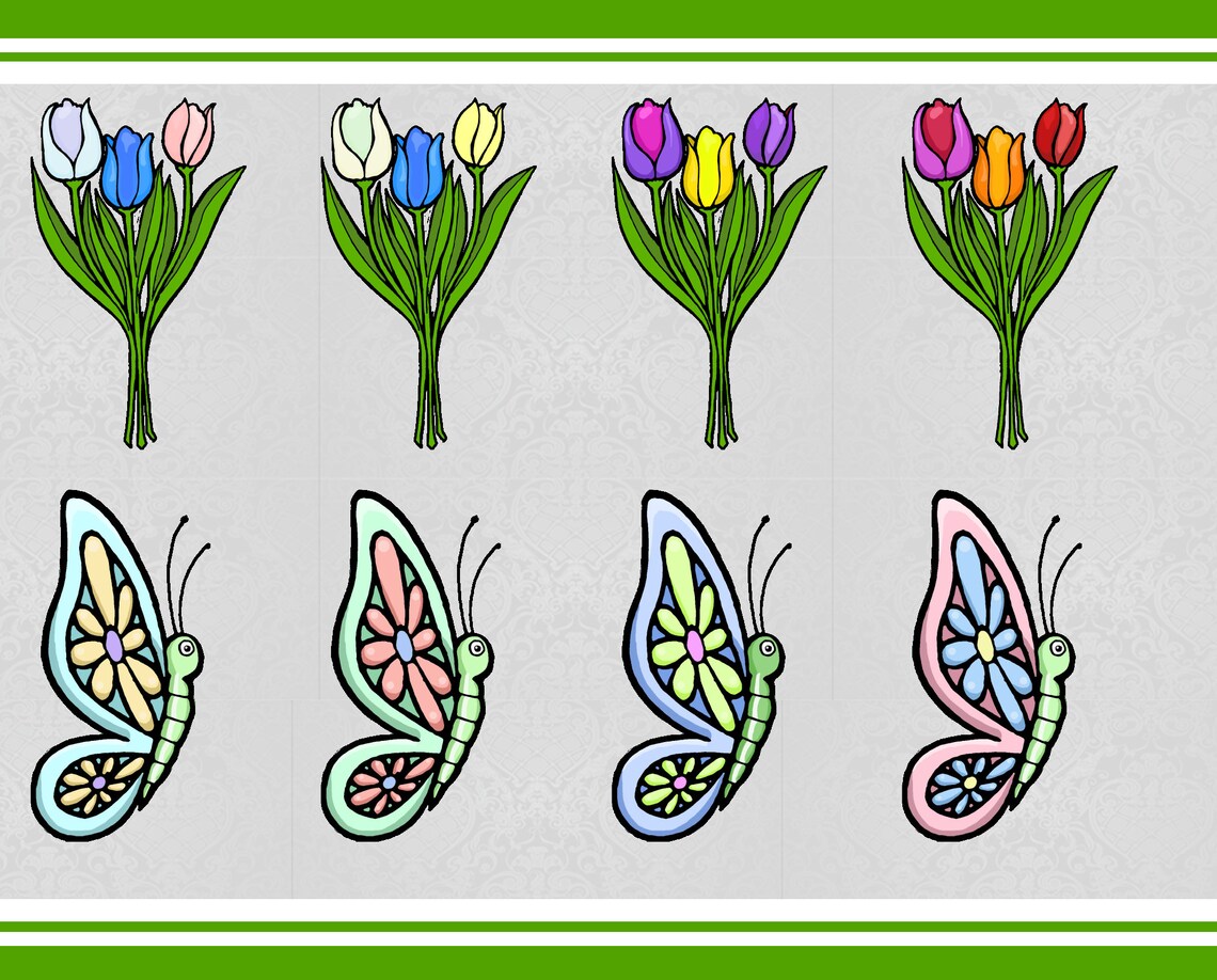Butterfly Clip Art Spring Butterflies Clipart Tulips and - Etsy