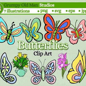 Butterfly Clip Art Spring Butterflies Clipart Tulips and - Etsy