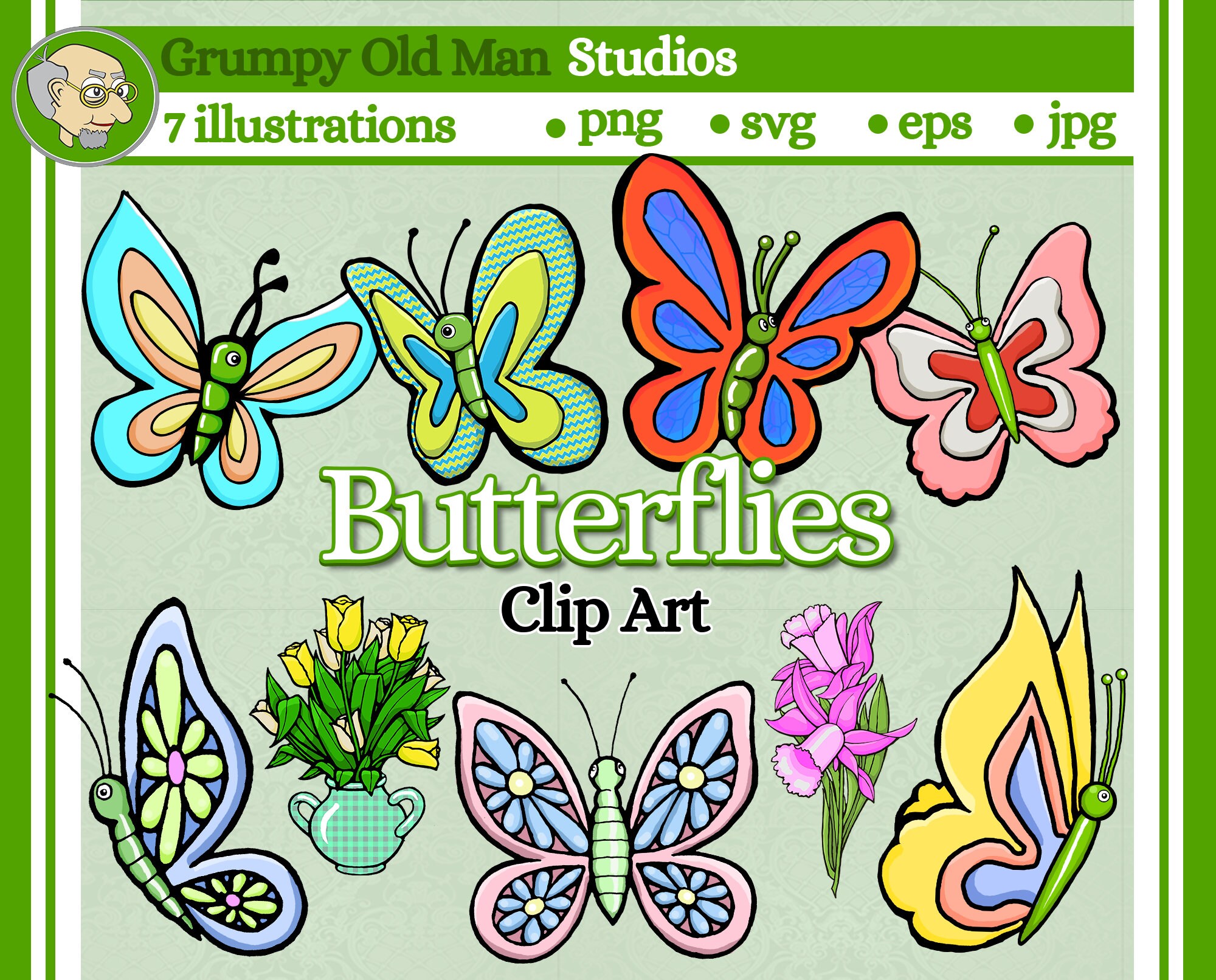 Butterfly Clip Art Spring Butterflies Clipart Tulips and - Etsy