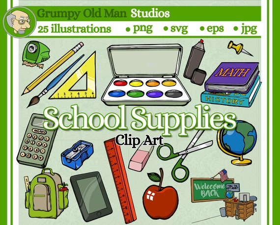 School Supplies Clip Art Education Svg Teacher Clip Art - Etsy