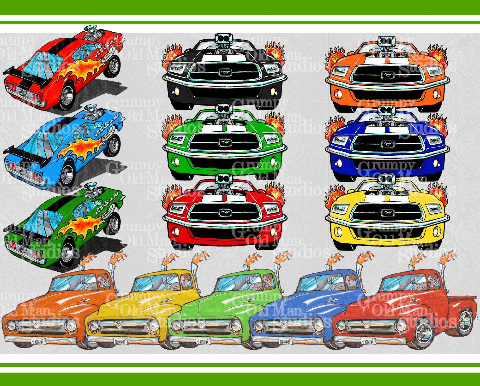 Ford Muscle Car Clip Art - Hand Drawn Clipart for Digital Download - Etsy