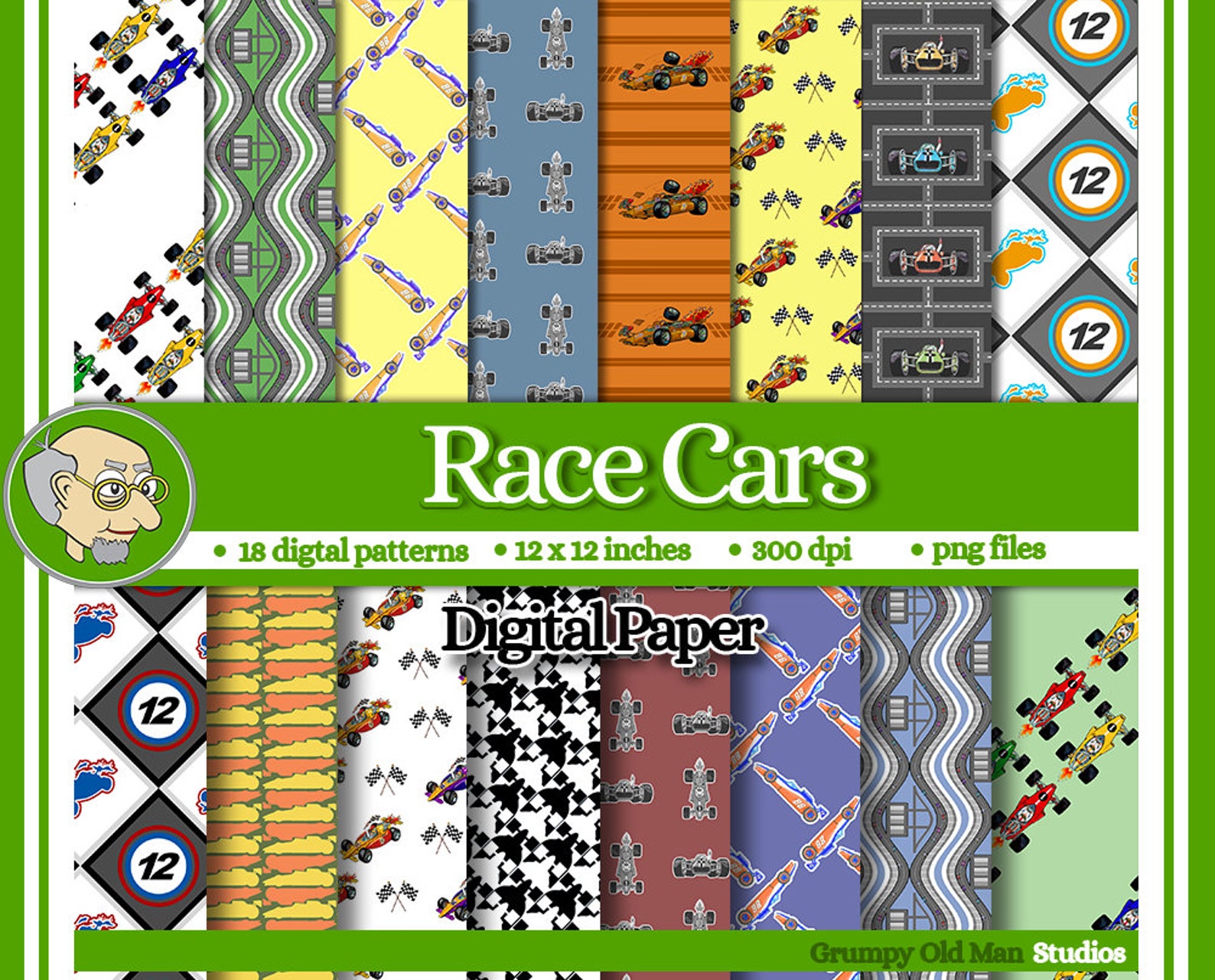 Race Car Digital Paper - Hand Drawn Patterns for Digital Download ...