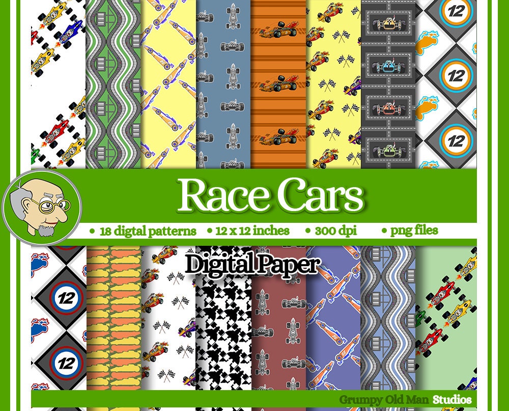 Race Car Digital Paper - Hand Drawn Patterns for Digital Download - Etsy