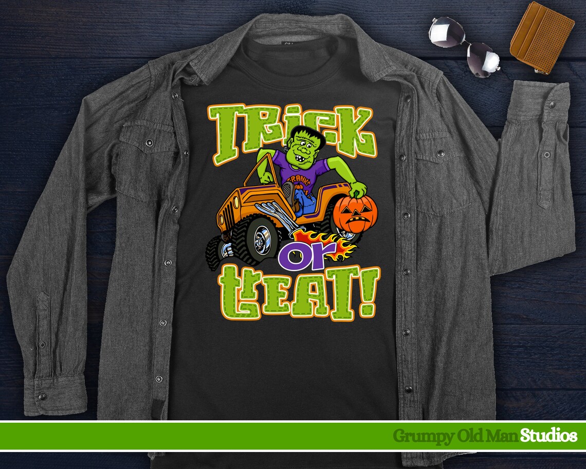 Cartoon Frankenstein Driving a Jeep Clip Art | Trick or Treat ...