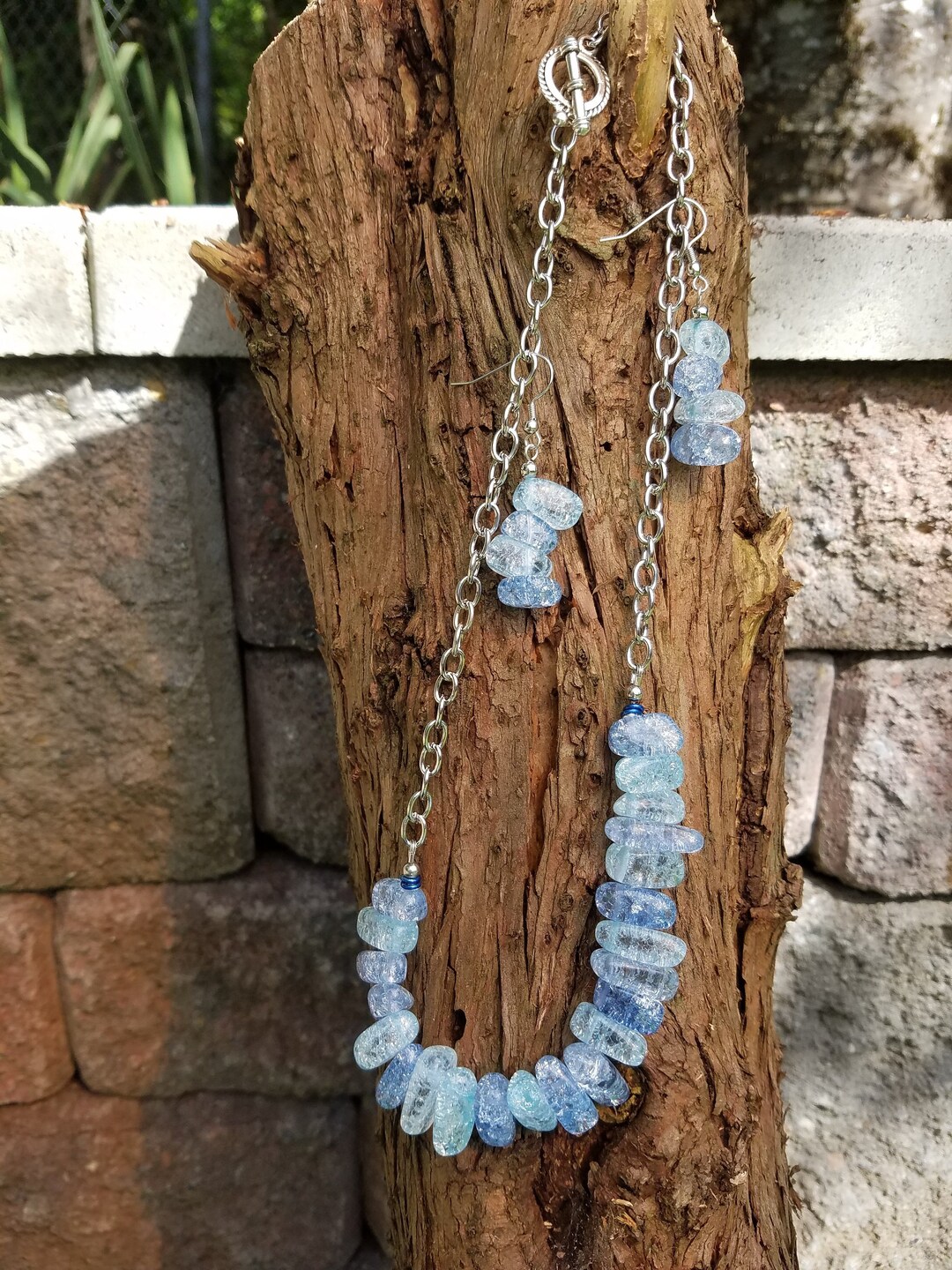 Ice Blue Cracked Quartzite Necklace Set - Etsy Israel