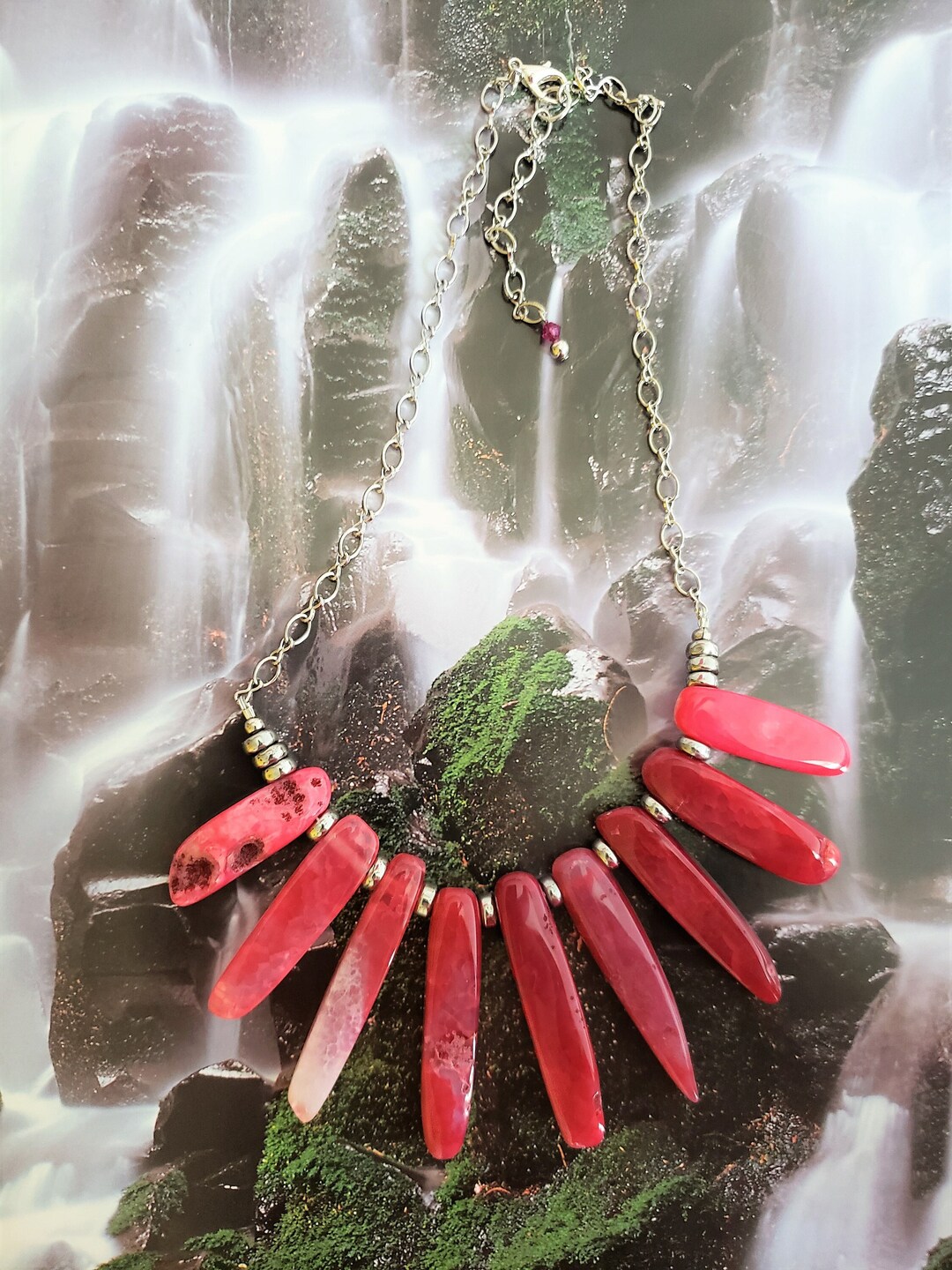 Natural Coral Colored Stone Necklace - Etsy