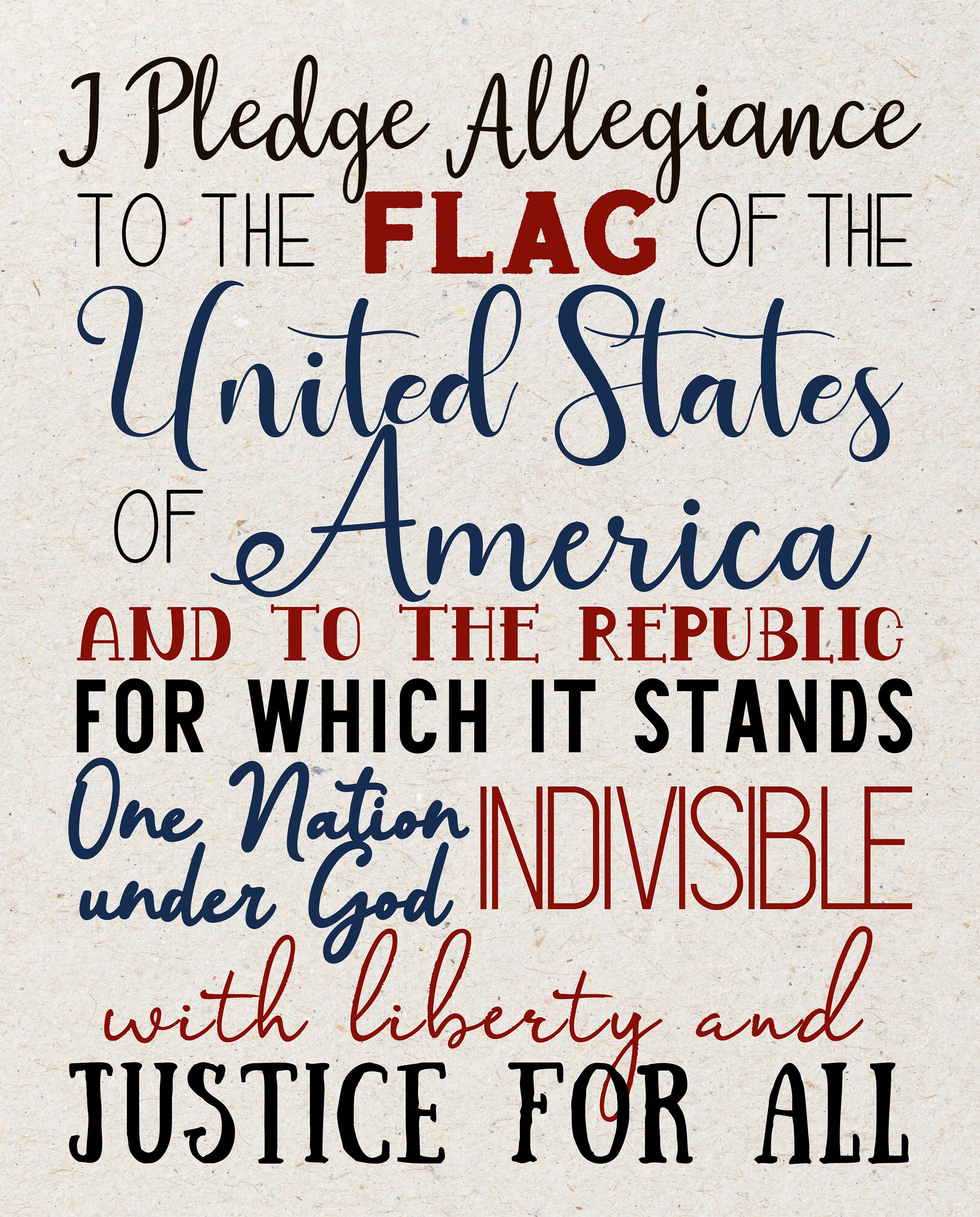 Pledge of Allegiance Printable Patriotic Subway Art 4th of - Etsy