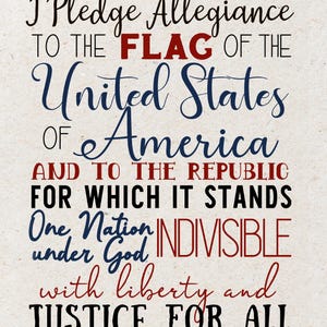 Pledge of Allegiance Matte Poster Patriotic Subway Art 4th of July Wall ...