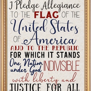 Pledge of Allegiance Matte Poster Patriotic Subway Art 4th of July Wall ...