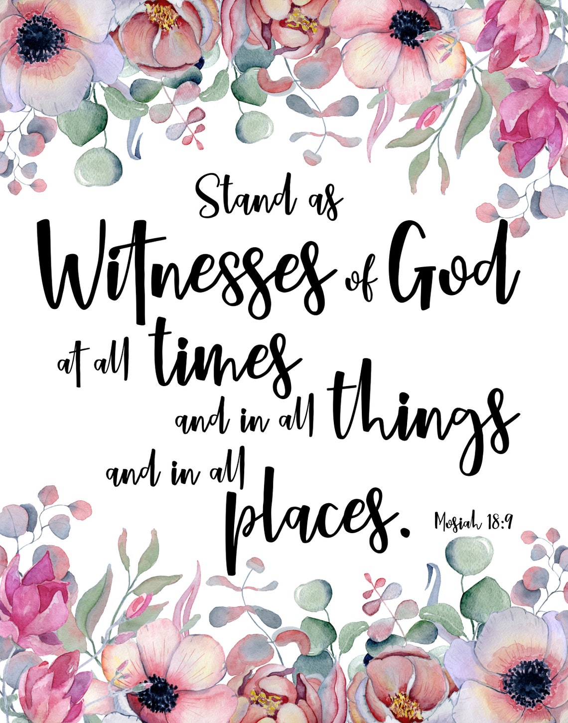 Mosiah 18:9 Book of Mormon Verse Printable Stand as Witnesses - Etsy