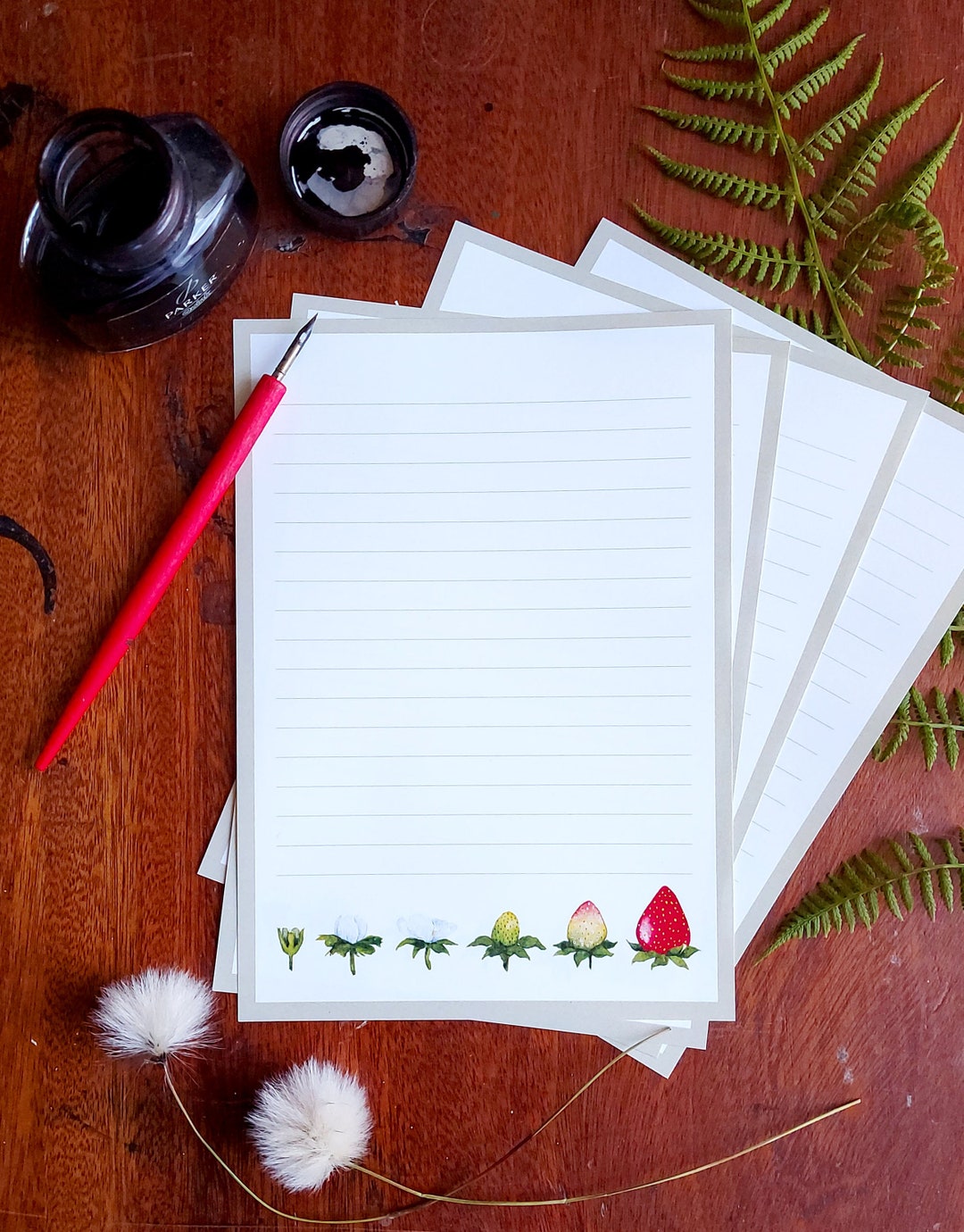 Illustrated Strawberry Writing Paper Set - Stationery Set - Fruit ...