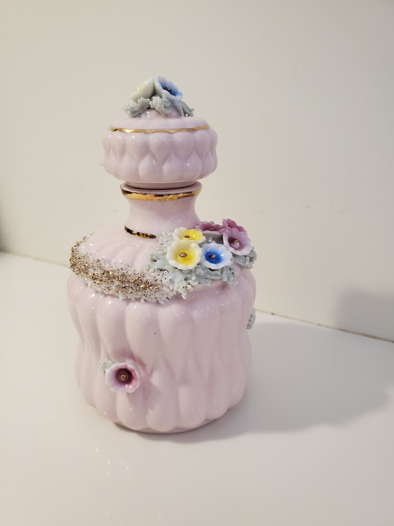 Pretty Ceramic Perfume Bottle Pink With Flowers Part of - Etsy