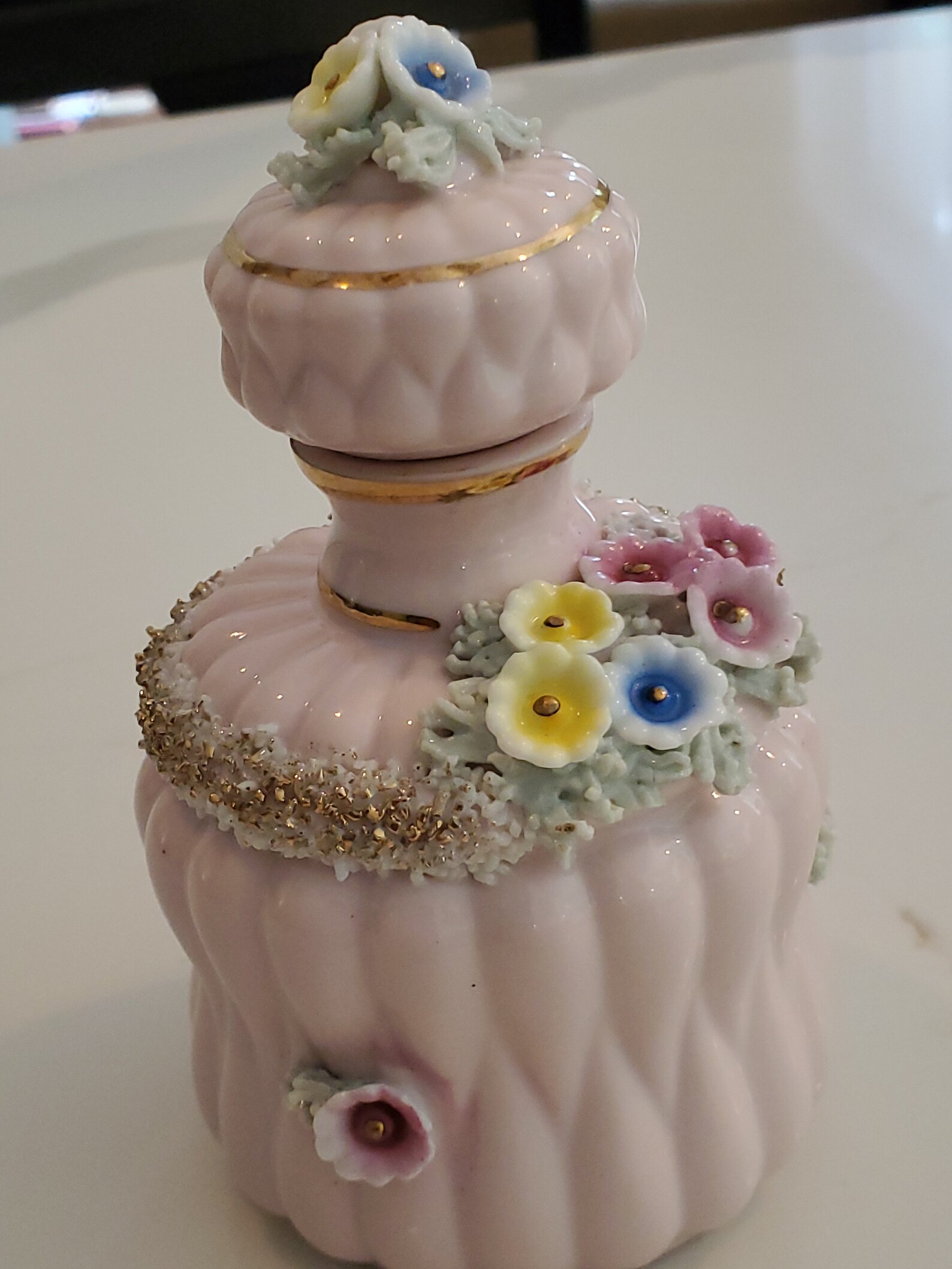 Pretty Ceramic Perfume Bottle Pink With Flowers Part of - Etsy