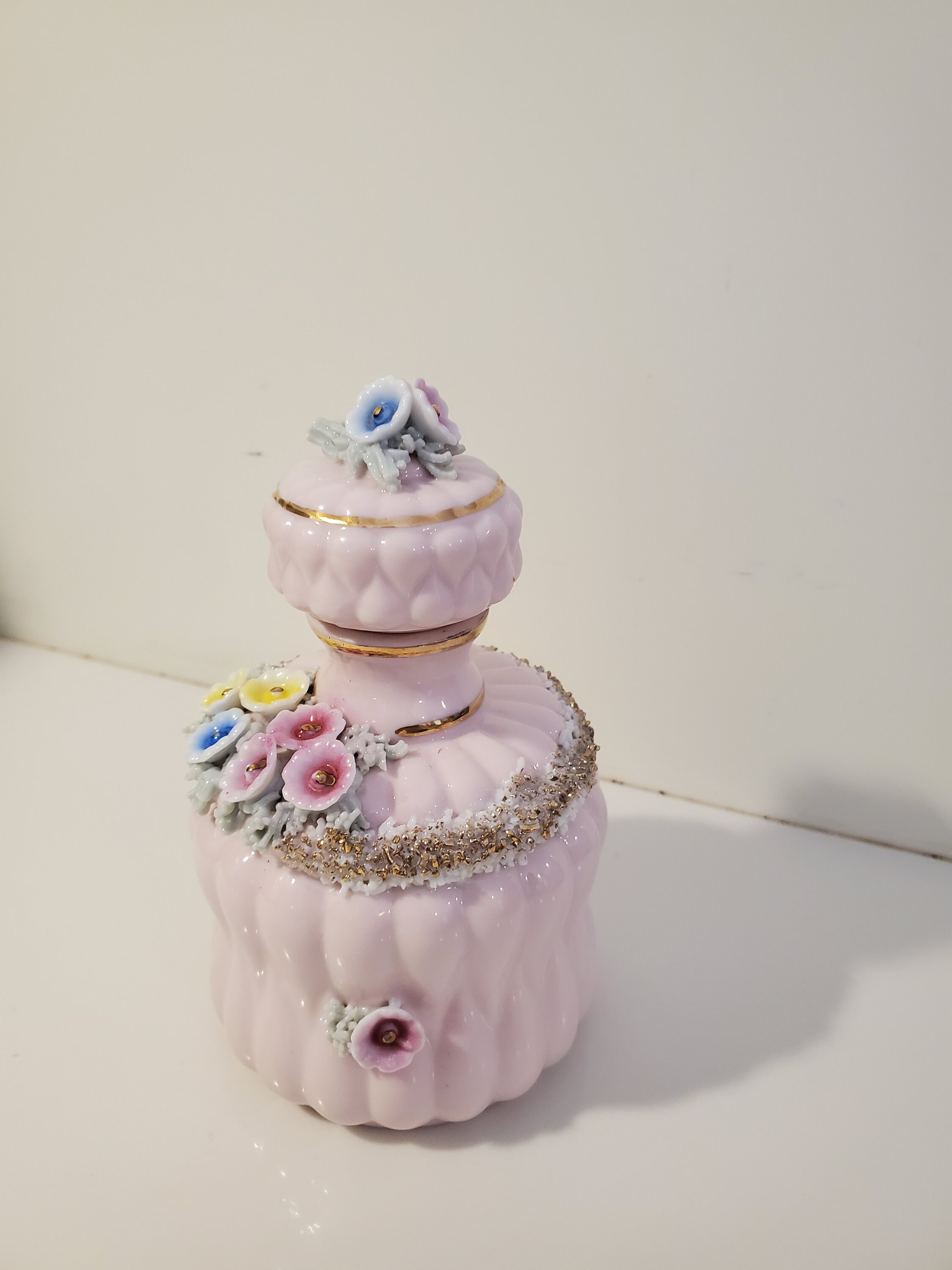 Pretty Ceramic Perfume Bottle Pink With Flowers Part of - Etsy