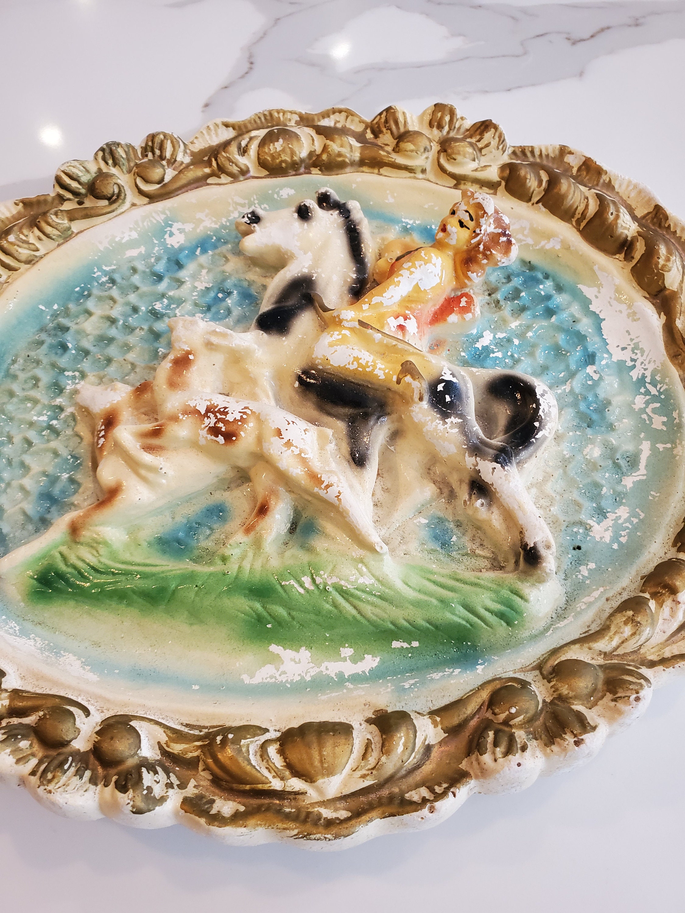 Vintage Pair of Chalkware Wall Plaques Lady Hunter on Horse - Etsy