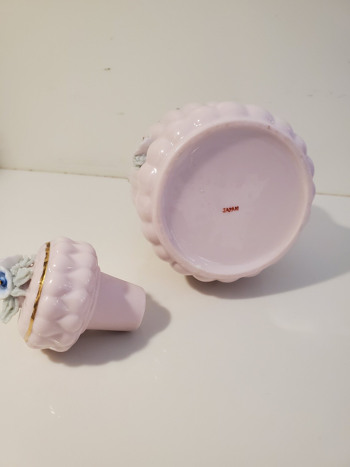 Pretty Ceramic Perfume Bottle Pink With Flowers Part of - Etsy