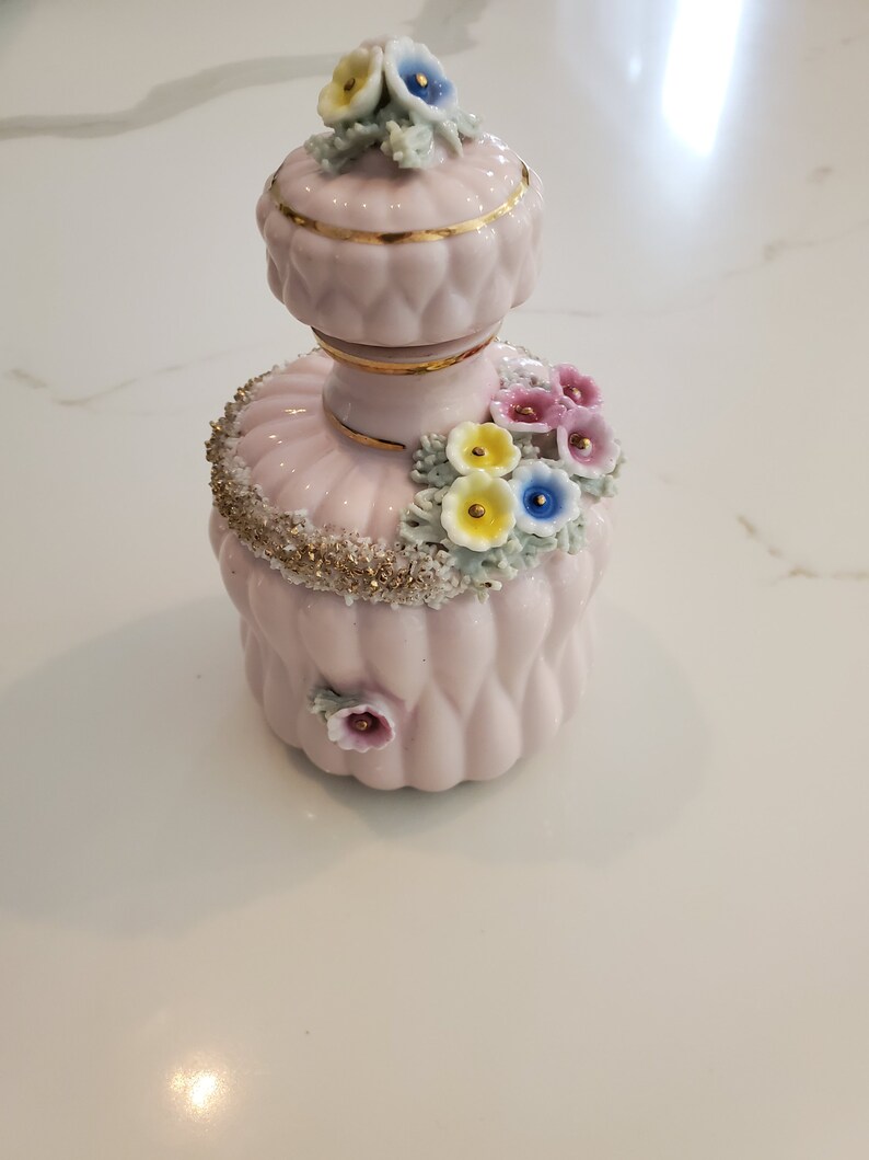 Pretty Ceramic Perfume Bottle Pink With Flowers Part of - Etsy
