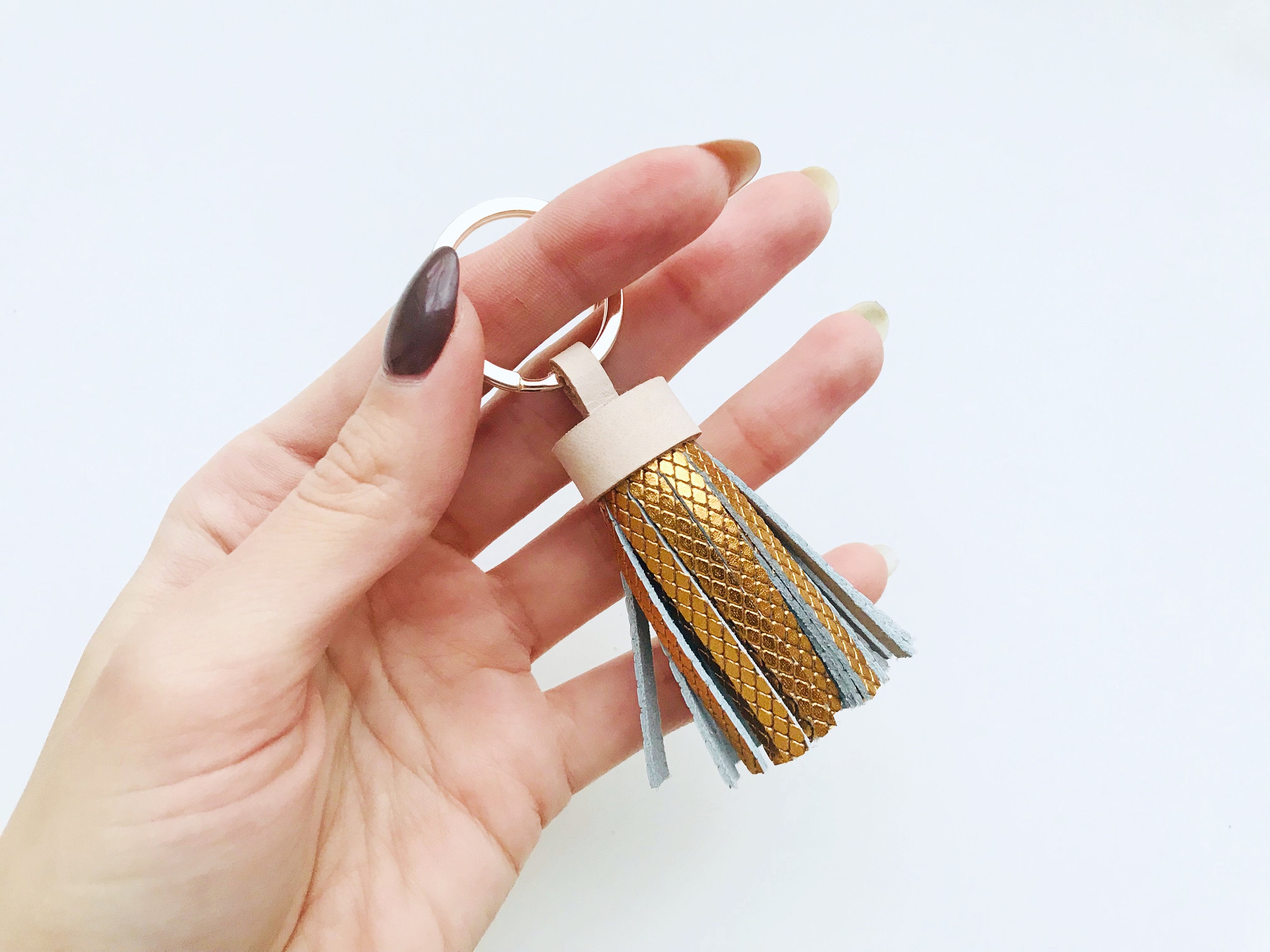 Leather Tassel Keyfob / Small Leather Keychain / Tassel Key - Etsy