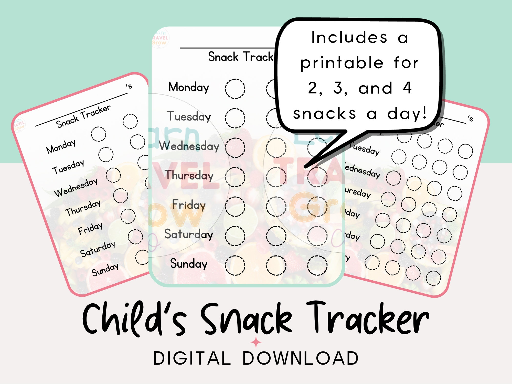 Child's Snack Tracker - Printable Digital Download - Etsy