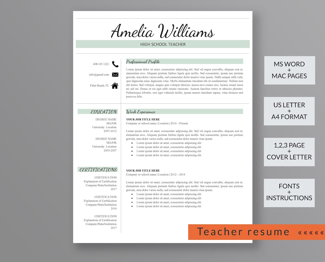 Teacher Resume Template | Modern Resume Template | Professional Resume ...