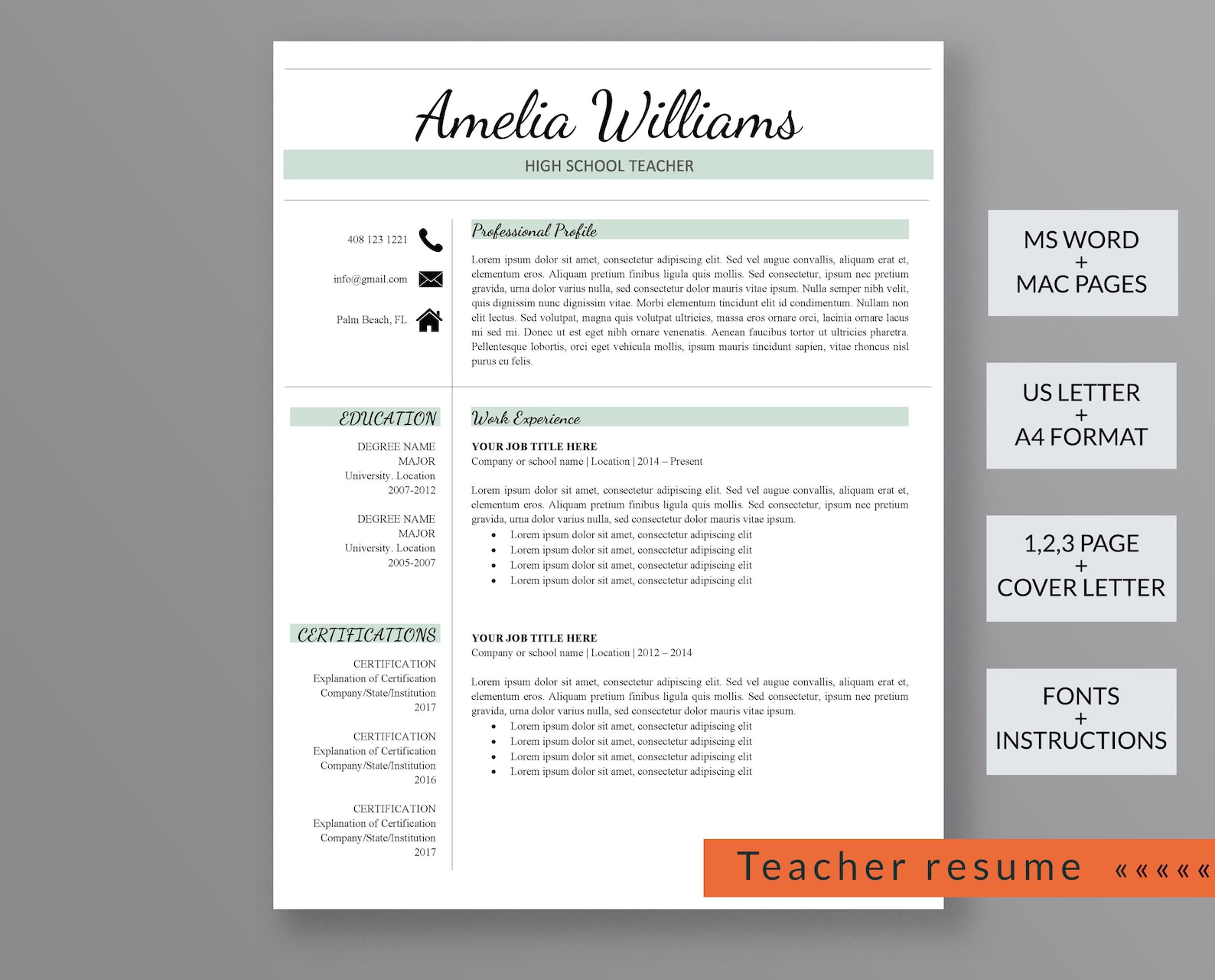 Teacher Resume Template | Modern Resume Template | Professional Resume ...