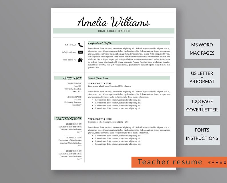 Teacher Resume Template | Modern Resume Template | Professional Resume ...