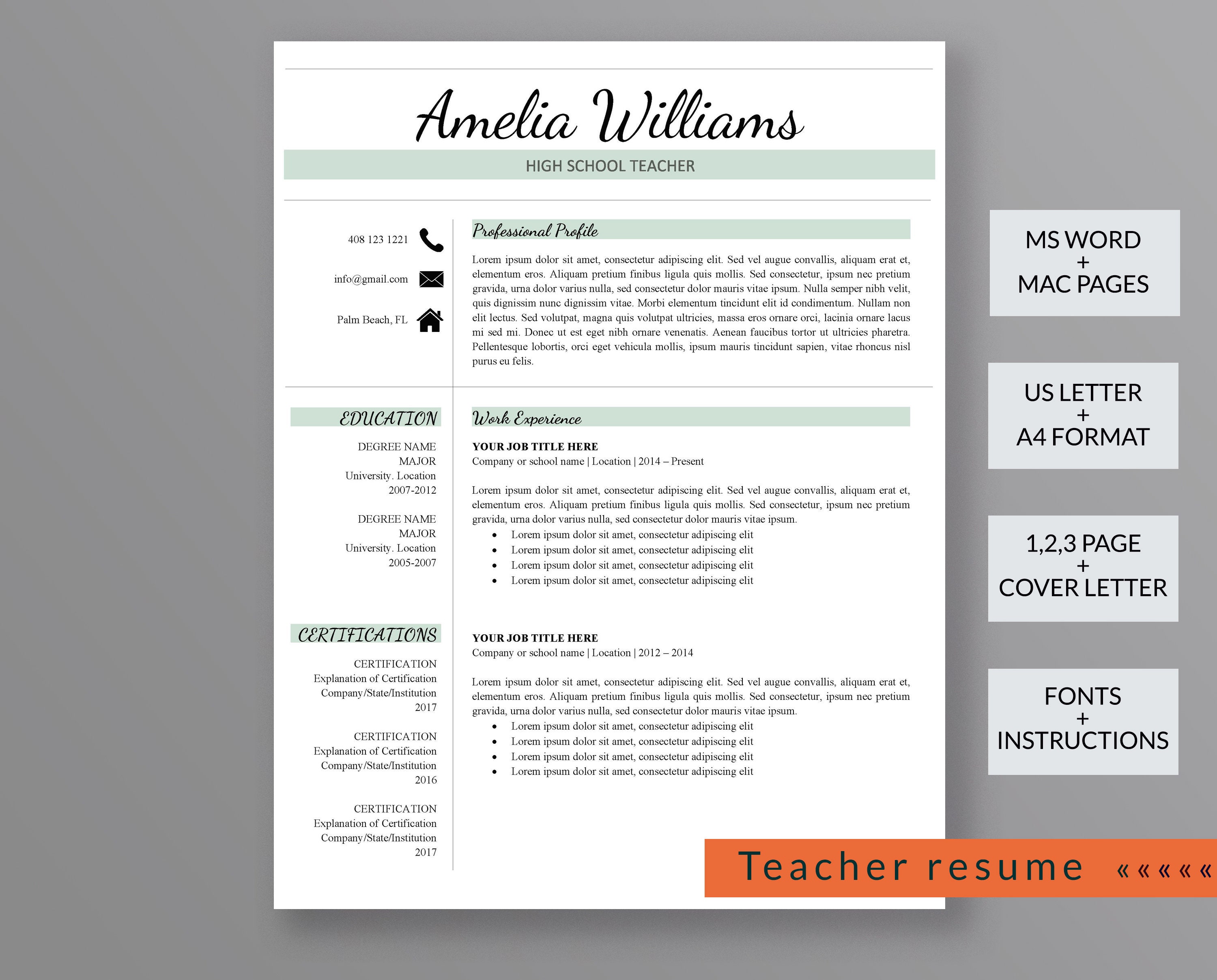 Teacher Resume Template | Modern Resume Template | Professional Resume ...