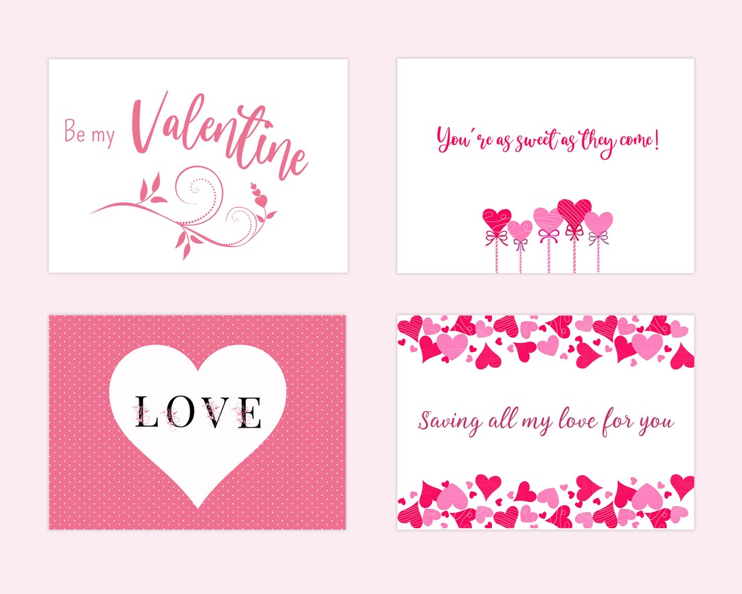 Printable Valentine's Day Cards, 4 Pack Valentine Cards, Printable ...