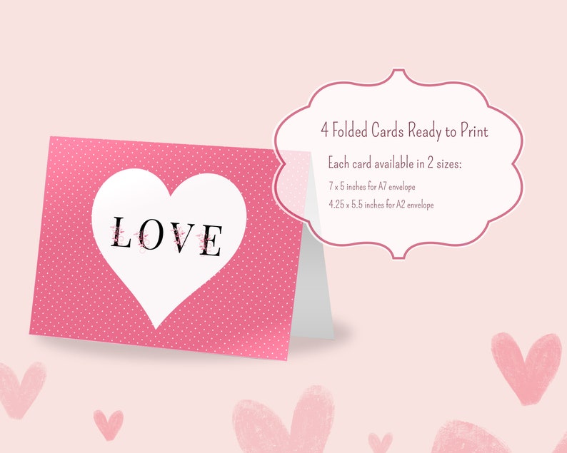 Printable Valentine's Day Cards, 4 Pack Valentine Cards, Printable ...