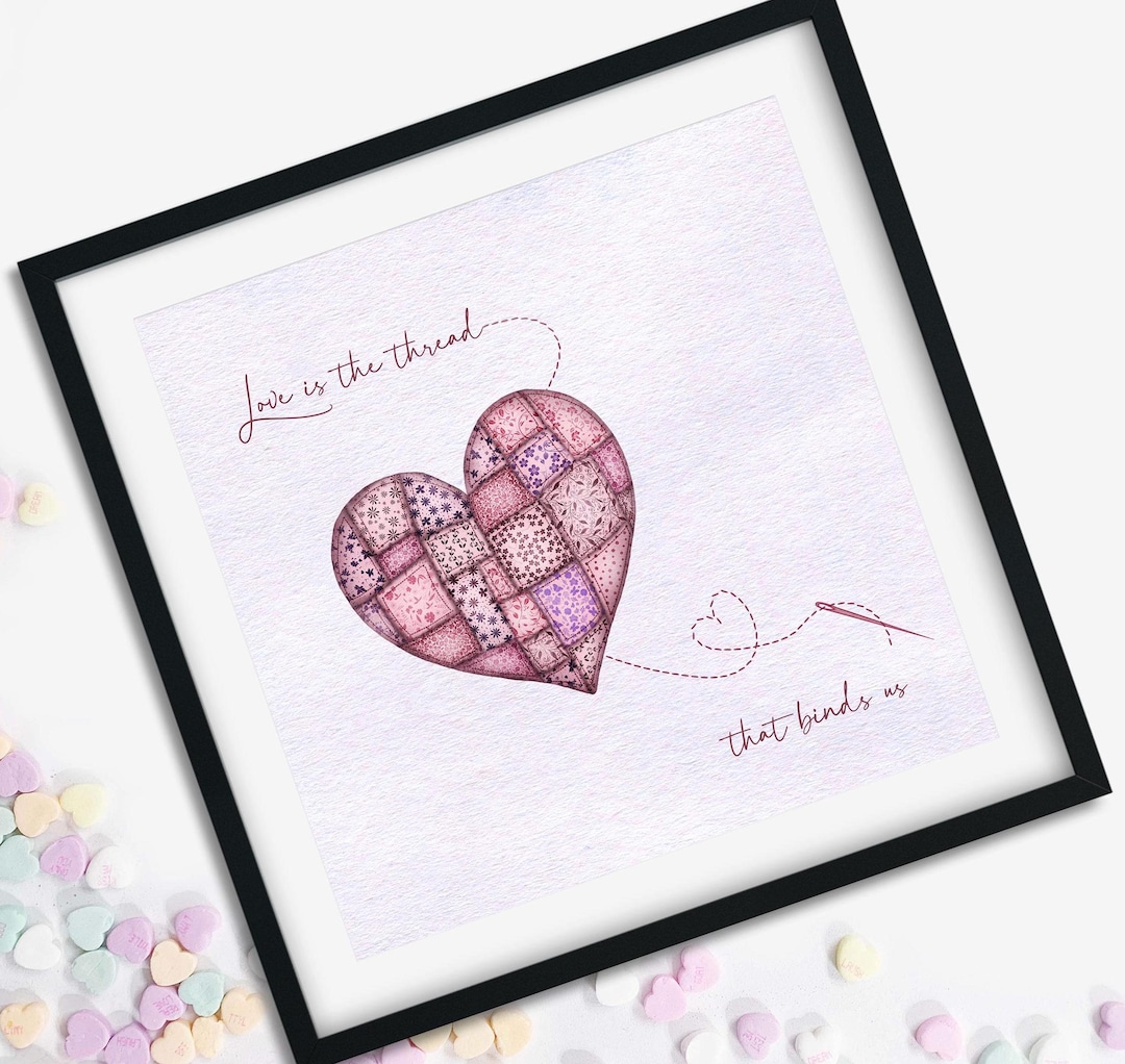 Patchwork Heart Printable, Quilted Heart Printable, Valentines Day ...