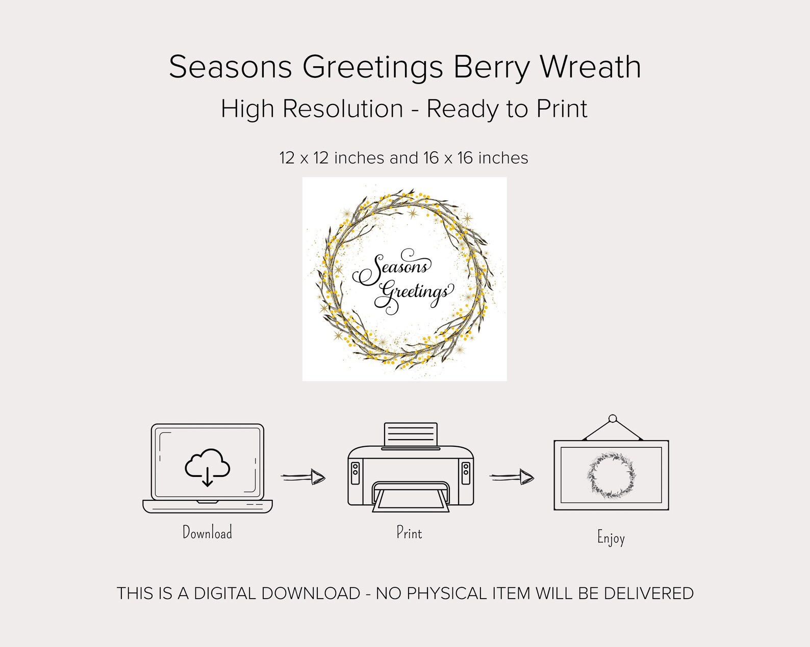 Seasons Greetings Wreath Printable, DIY Wall Art, Christmas Wall Art - Etsy