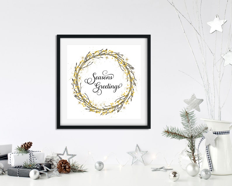 Seasons Greetings Wreath Printable, DIY Wall Art, Christmas Wall Art - Etsy