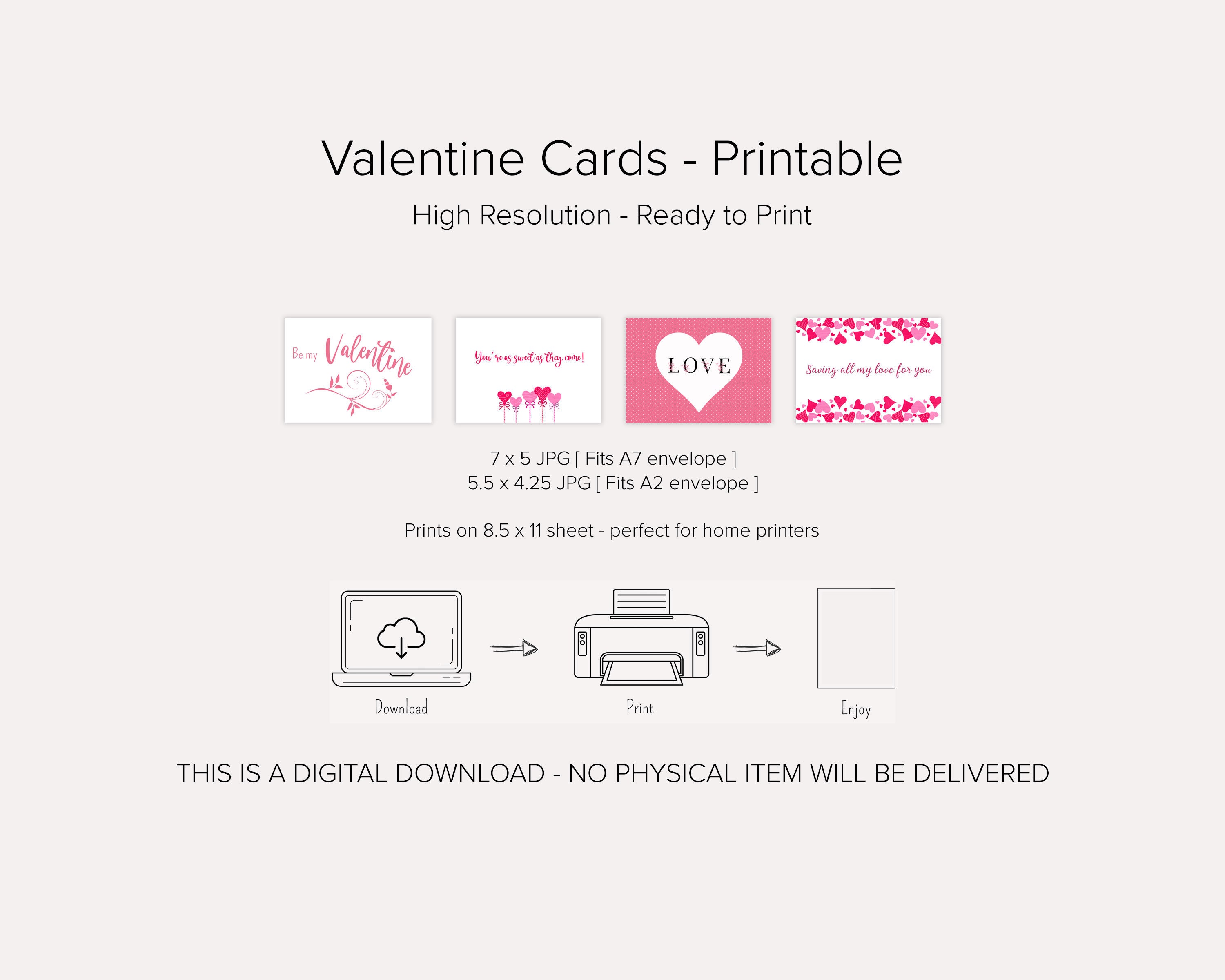 Printable Valentine's Day Cards, 4 Pack Valentine Cards, Printable ...