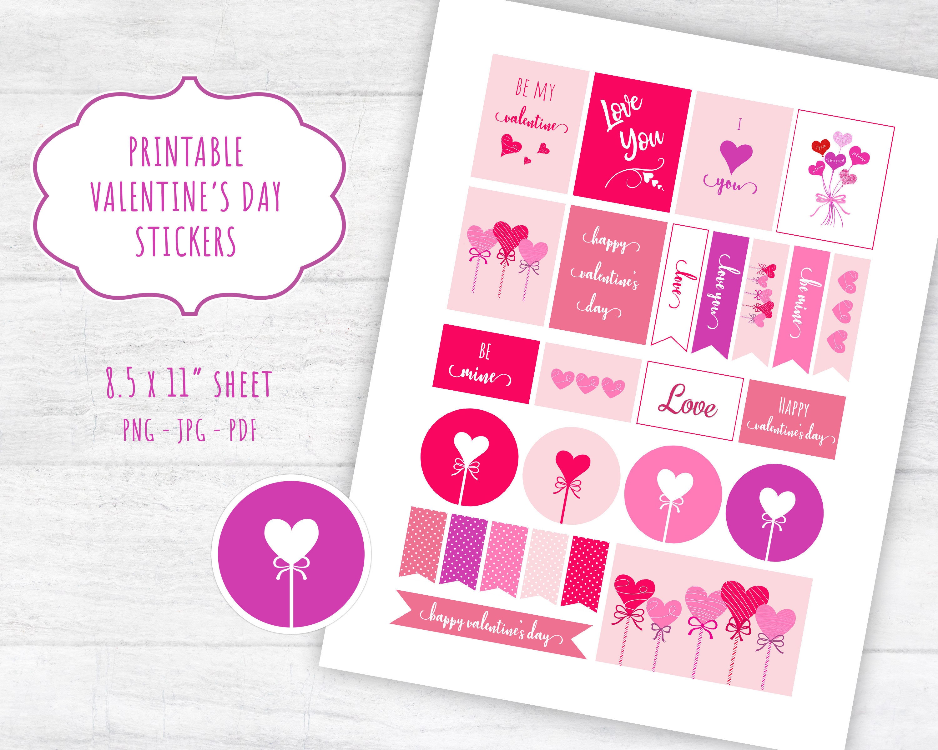 Valentine Stickers, Printable Scrapbook Planner Stickers (digital ...