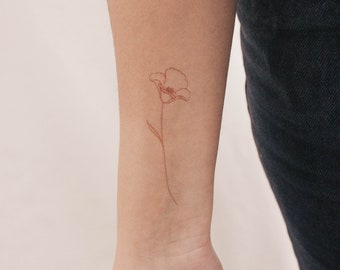 Fine Line Poppy Temporary Tattoo set of 3 - Etsy