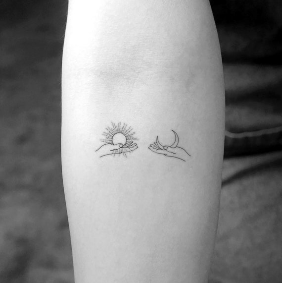 Hand Holding Sun and Moon Temporary Tattoo set of 3 - Etsy