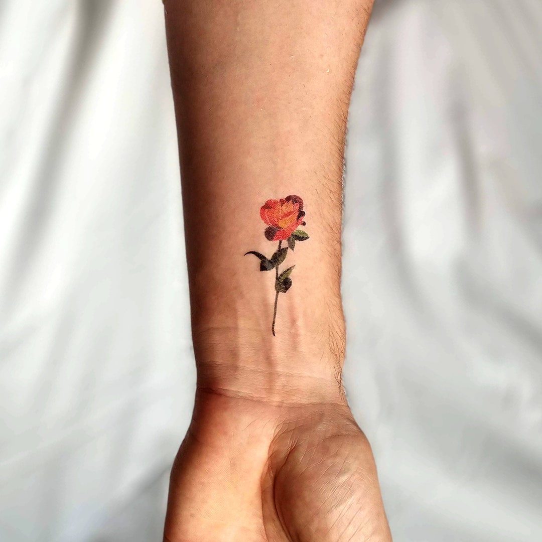 Pink Orange Rose Tattoo