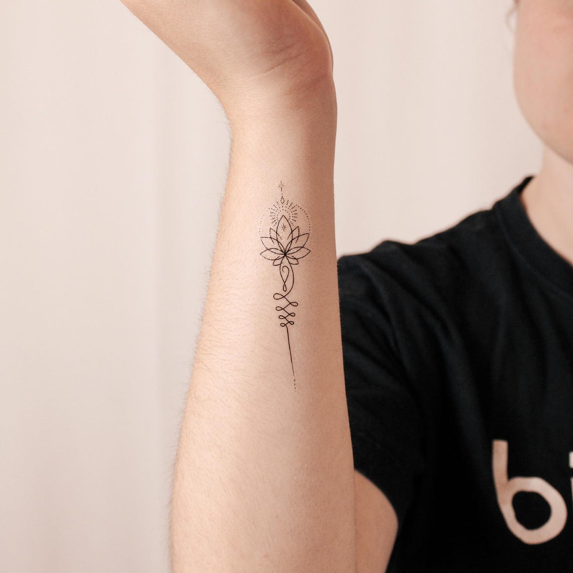 Fine Line Unalome Lotus Temporary Tattoo (set of 3) - Etsy
