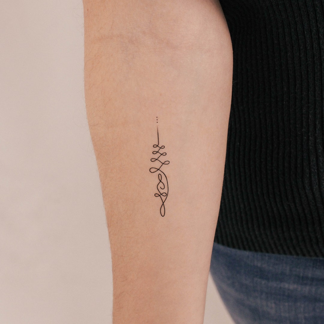 Fine Line Meditation Unalome Temporary Tattoo (set of 3) - Etsy