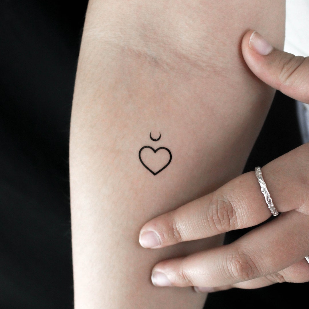 Heart Moon Temporary Tattoo (set of 3) - Etsy