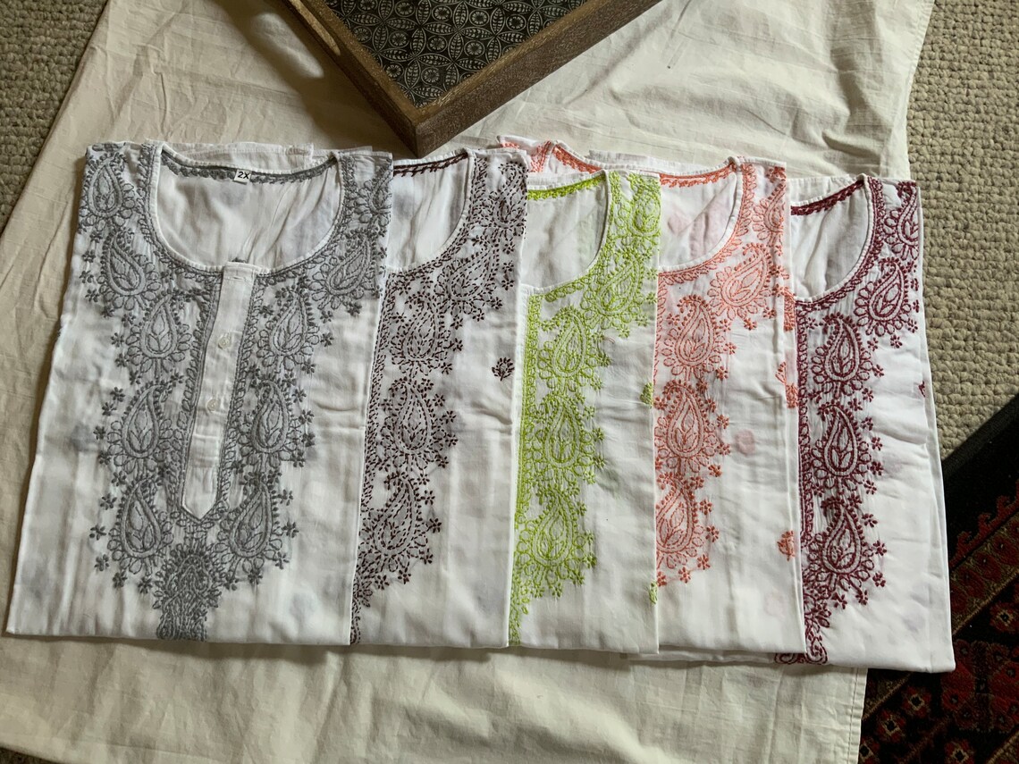 Tunic Woman’s Long Sleeve Hand Embroidery 100% Cotton Paisley White ...