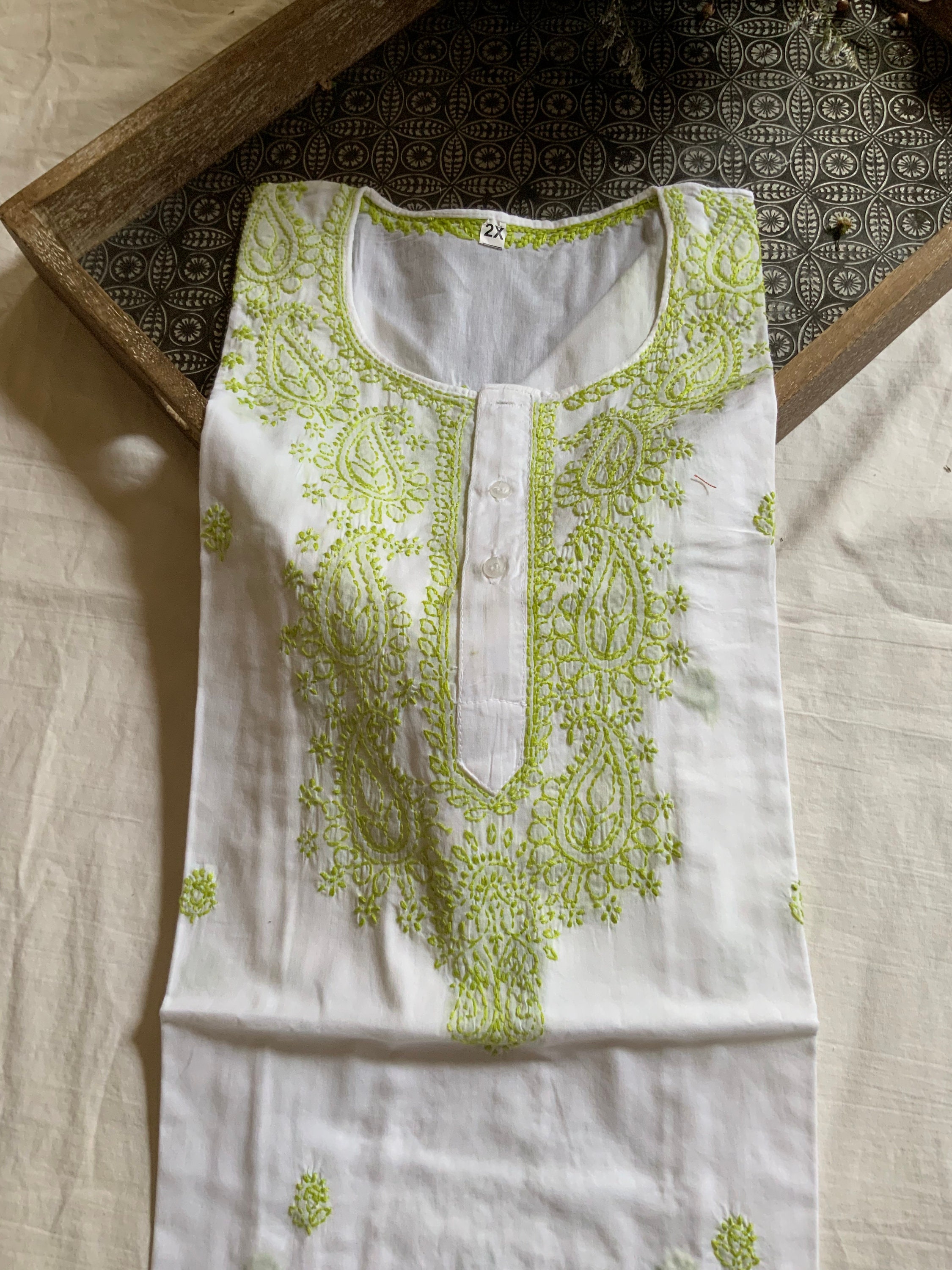 Tunic Woman’s Long Sleeve Hand Embroidery 100% Cotton Paisley White ...