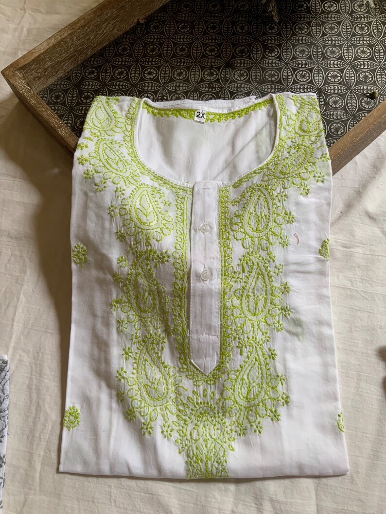 Tunic Woman’s Long Sleeve Hand Embroidery 100% Cotton Paisley White ...