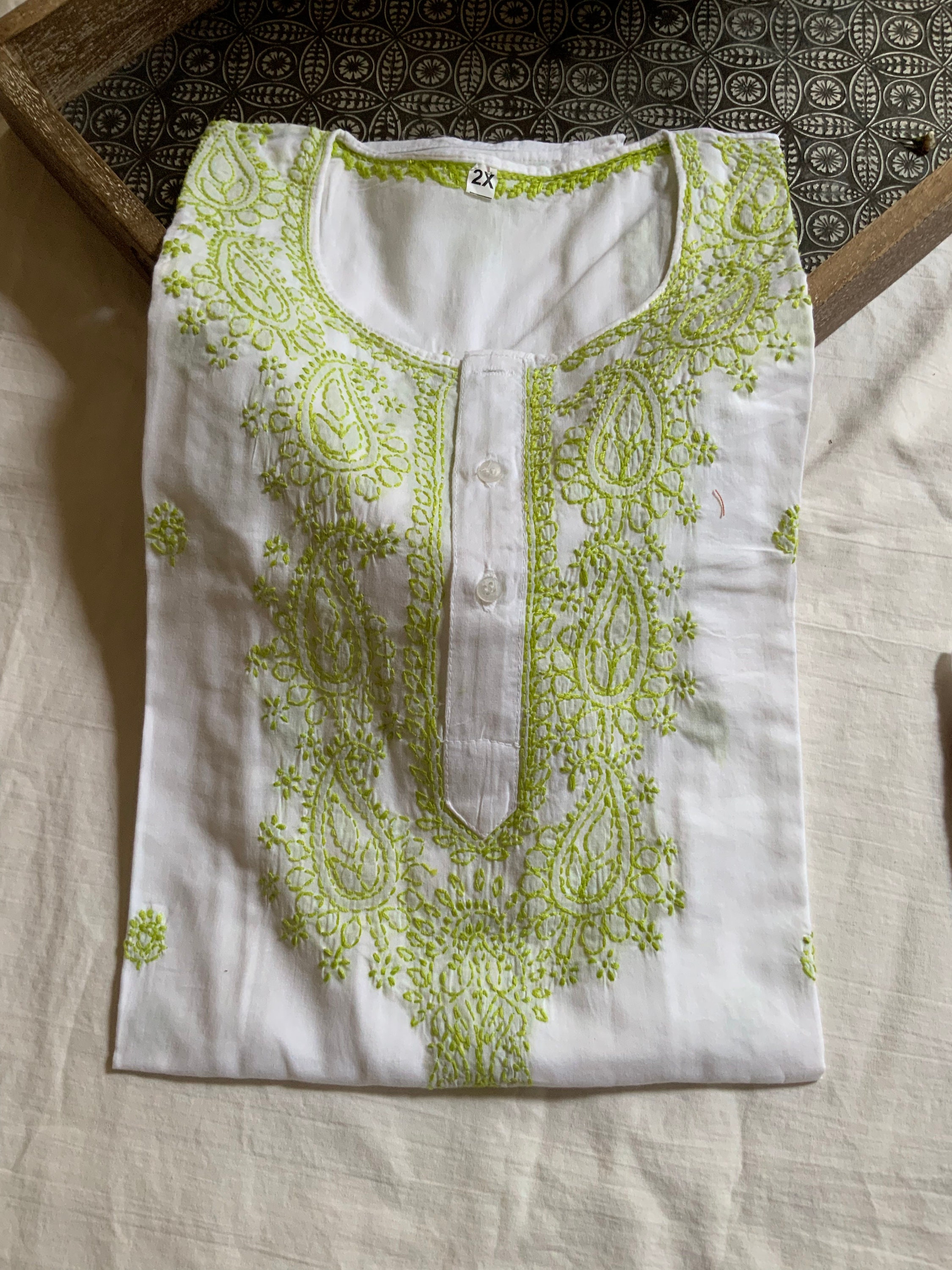 Tunic Woman’s Long Sleeve Hand Embroidery 100% Cotton Paisley White ...