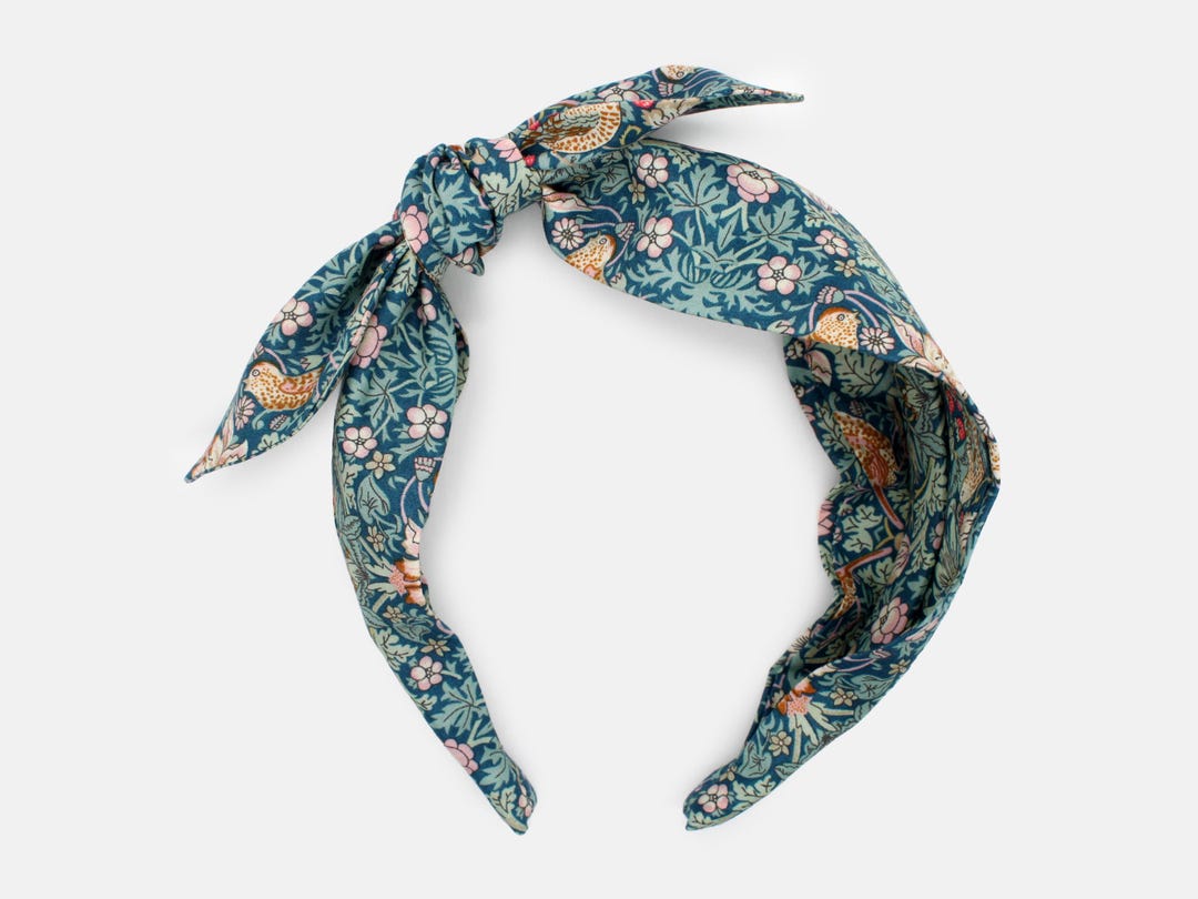Liberty Fabric Side Bow Headband – Strawberry Thief P Print – Handmade ...
