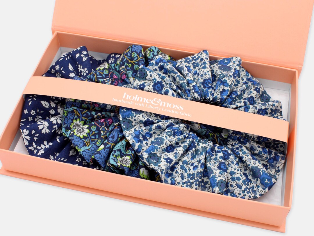 Liberty Print Scrunchie Gift Box, Set of Three, Shades of Blue ...