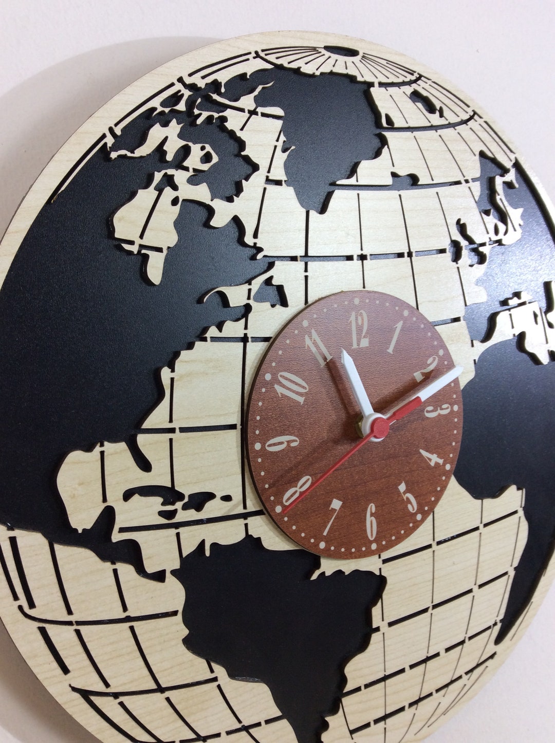 World Map Wood Clock, Wooden Rustic Clock, Farmhouse Wall Clock, Wooden ...