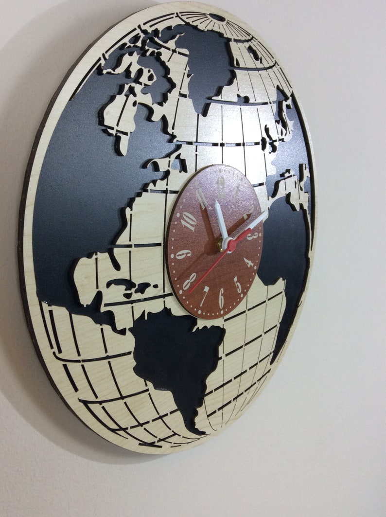 World Map Wood Clock, Wooden Rustic Clock, Farmhouse Wall Clock, Wooden ...