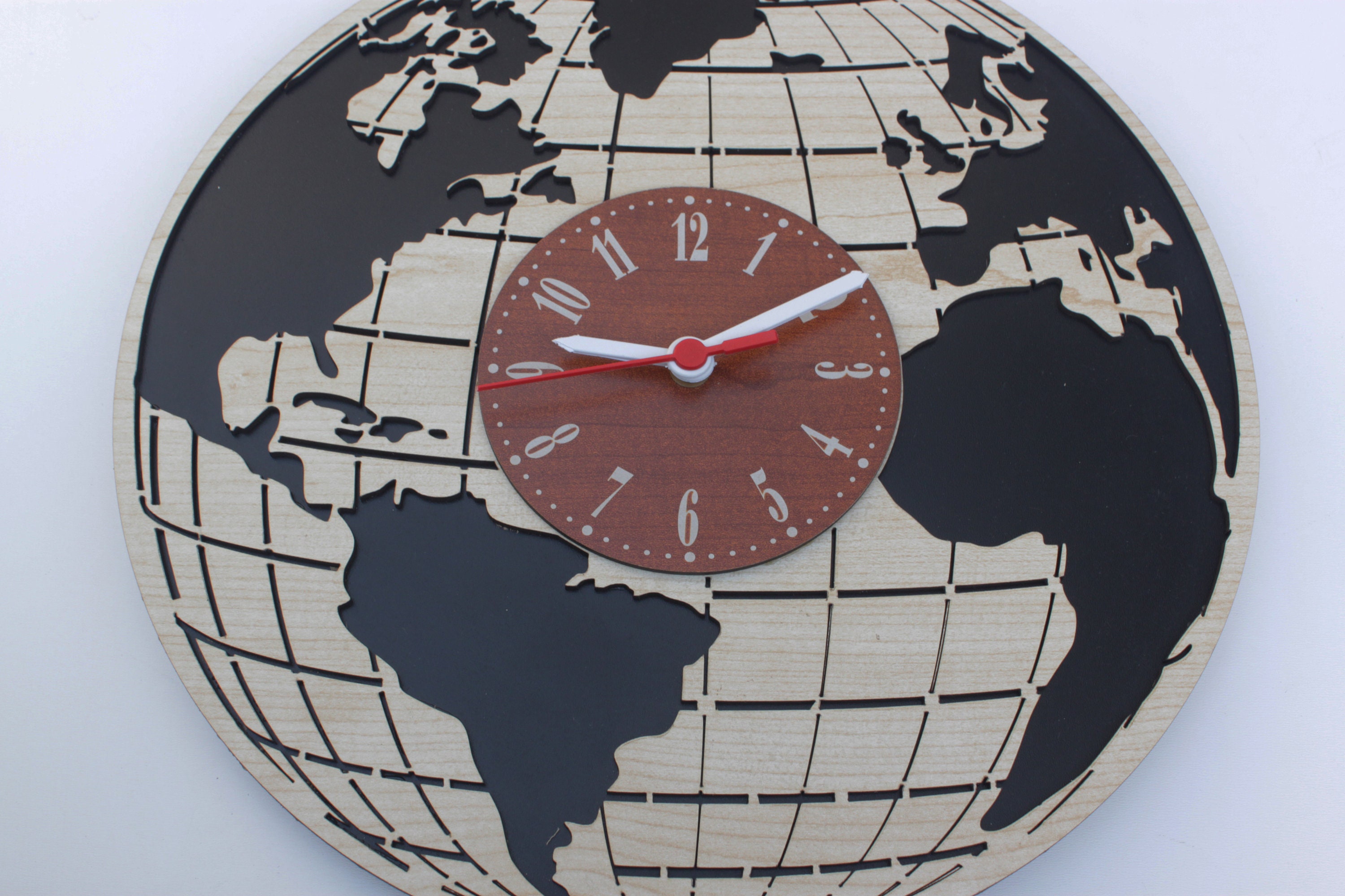 World Map Wood Clock Wooden Rustic Clock Farmhouse Wall - Etsy