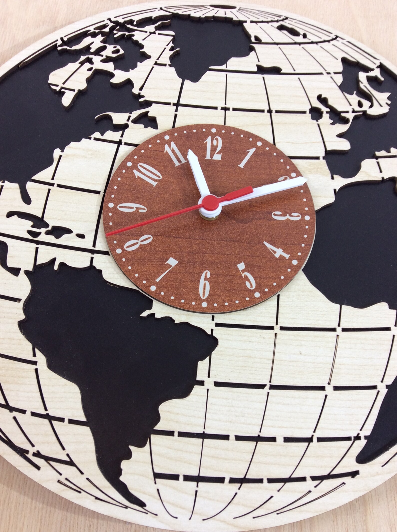 World Map Wood Clock, Wooden Rustic Clock, Farmhouse Wall Clock, Wooden ...